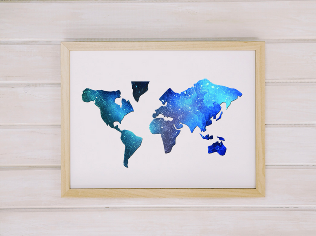 Galaxy world map printable wall art. | QUOTEx